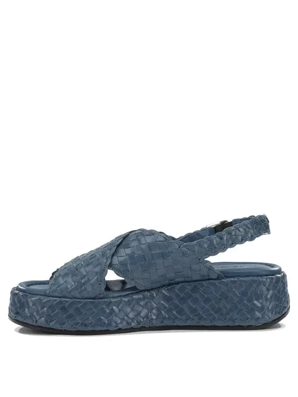 PONS QUINTANA Woven Leather Platform Sandals With Buckle Fastening - Blue