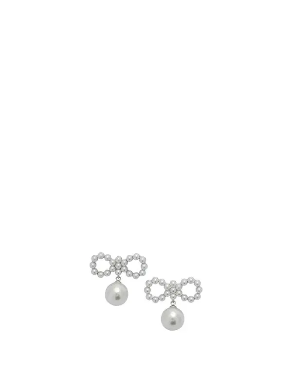 SELF-PORTRAIT Faux Pearl Embellished Bow Earrings - White