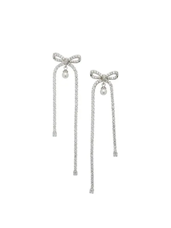 SELF-PORTRAIT Crystal And Faux Pearl Embellished Drop Earrings - Silver