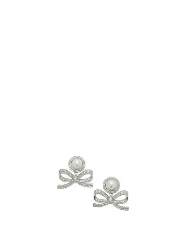 SELF-PORTRAIT Bow And Pearl Embellished Dangle Earrings - Silver