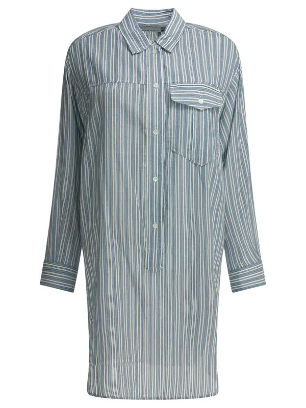MARANT ETOILE Striped Cotton Voile Chemisier Dress - Blue