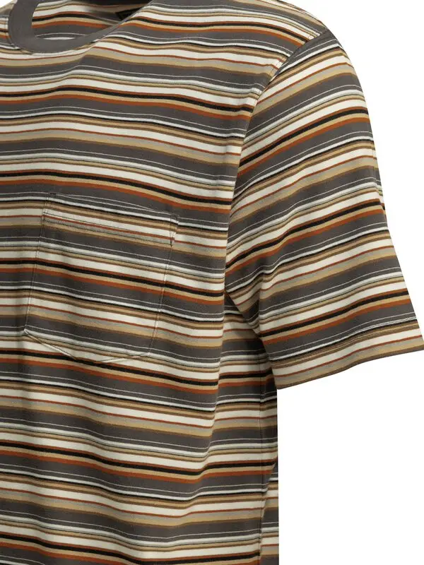 BEAMS Striped Cotton Jersey Crewneck T-shirt With Chest Pocket - Brown