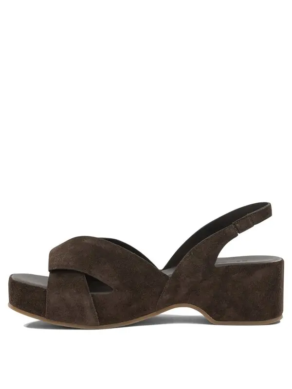 DEL CARLO Platform Slingback Sandals - Brown