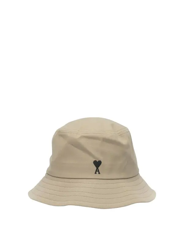 Ami Cotton Bucket Hat With Embroidered Logo - Beige