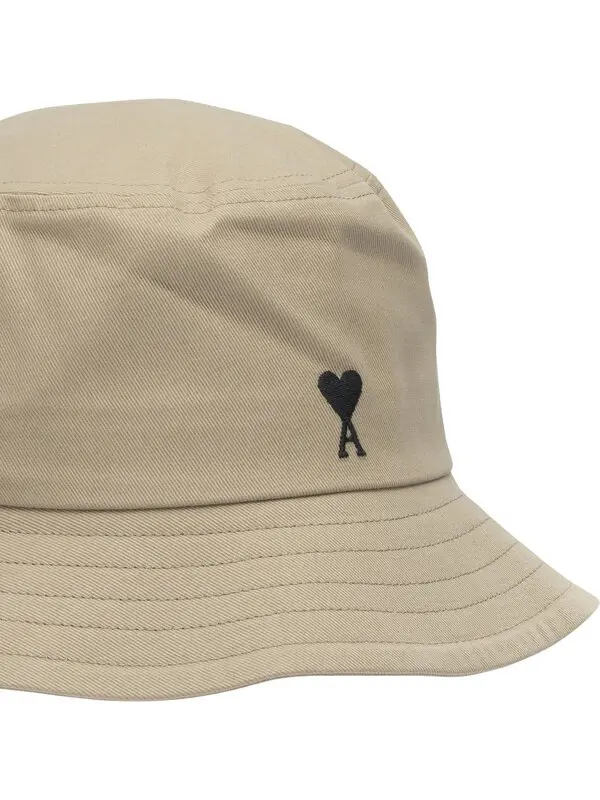 AMI Paris Cotton Bucket Hat With Embroidered Logo - Beige