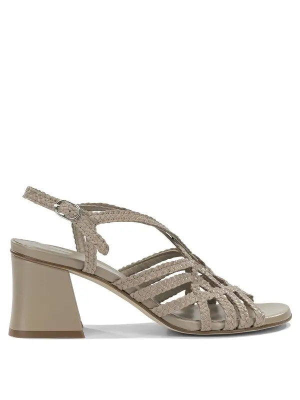 PONS QUINTANA Braided Leather Mid Heel Sandals - Beige