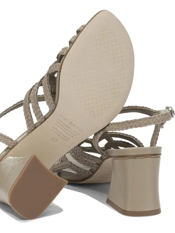 PONS QUINTANA Braided Leather Mid Heel Sandals - Beige