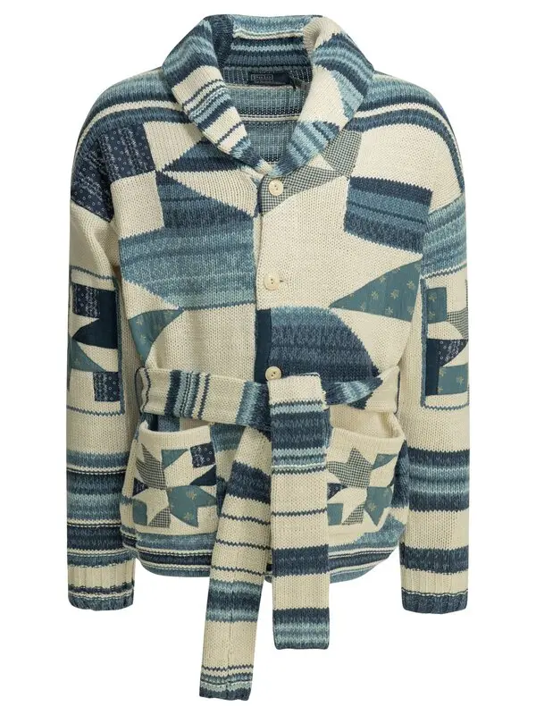 Polo Ralph Lauren Woven Knit Cardigan With Shawl Collar And Belt - Blue