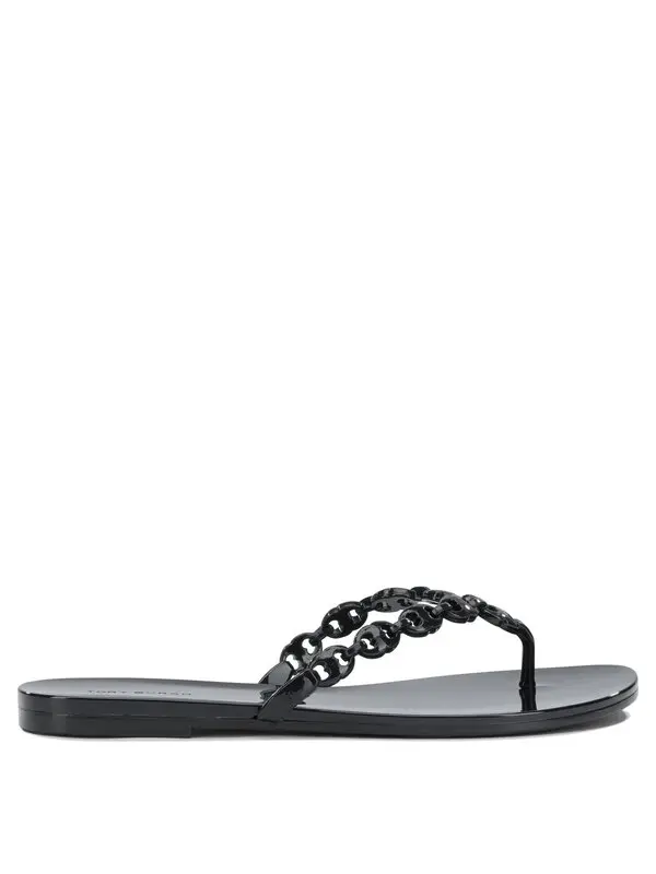 Tory Burch Chain Detail Flip Flop Sandals - Black