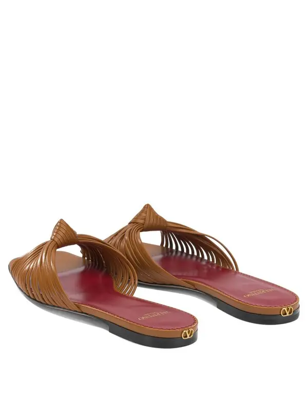 Valentino Garavani Annet' Knotted Lambskin Leather Slides - Brown