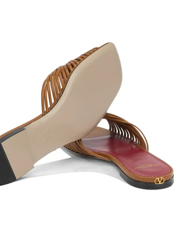 Valentino Garavani Annet' Knotted Lambskin Leather Slides - Brown