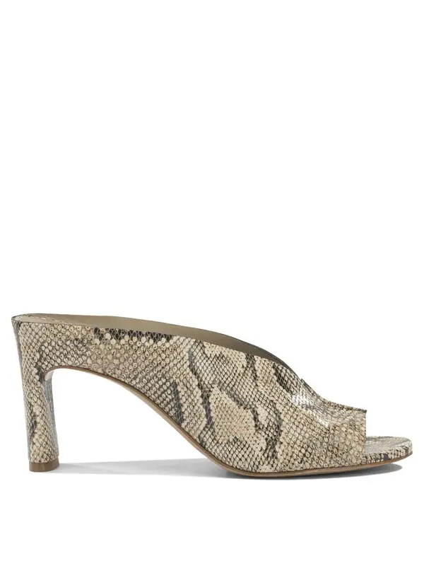 DEL CARLO Snakeskin Heeled Mules - Beige