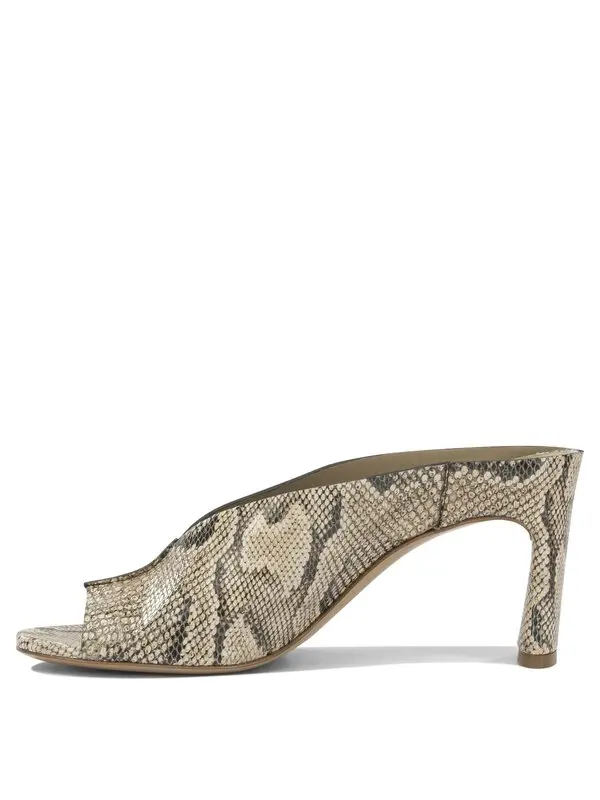 DEL CARLO Snakeskin Heeled Mules - Beige