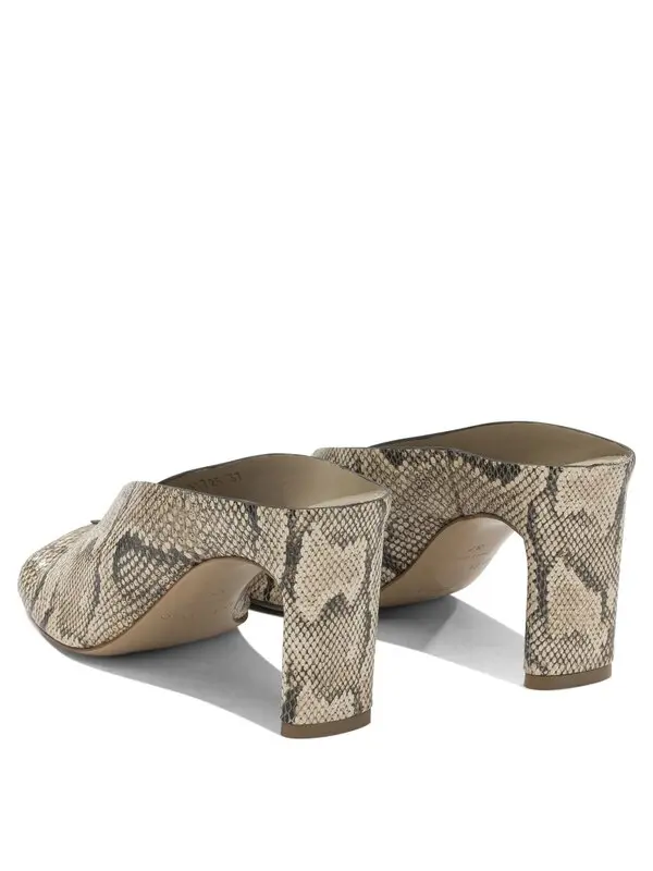 DEL CARLO Snakeskin Heeled Mules - Beige