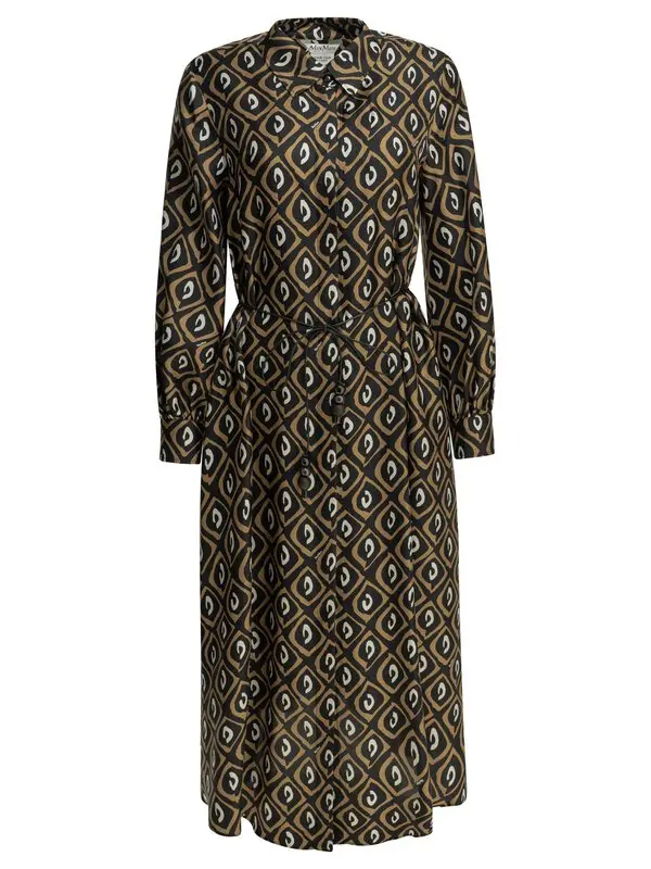 Max Mara Long Printed Silk Chemisier Dress