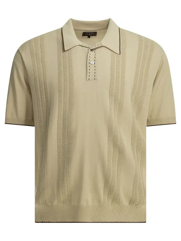 BEAMS Textured Knit Button Down Polo Shirt