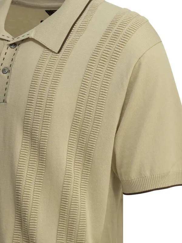 BEAMS Textured Knit Button Down Polo Shirt