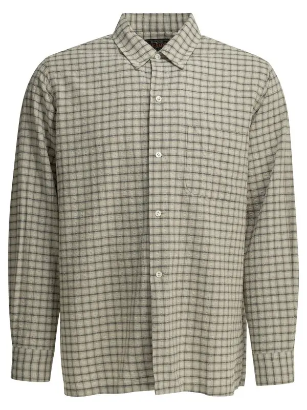 BEAMS Open Bd Sucker" Plaid Shirt - Beige