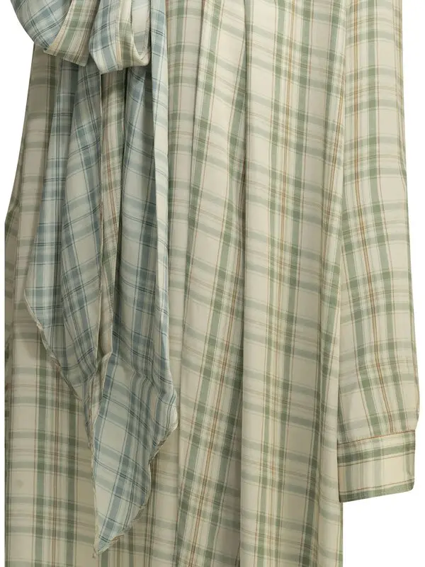 Acne Studios Plaid Long Sleeve Dress With Tie Detail - Green