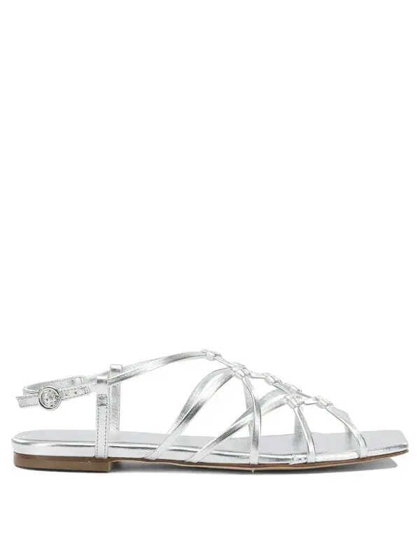 AeydĒ Anisa Low Metallic Leather Sandals - Silver
