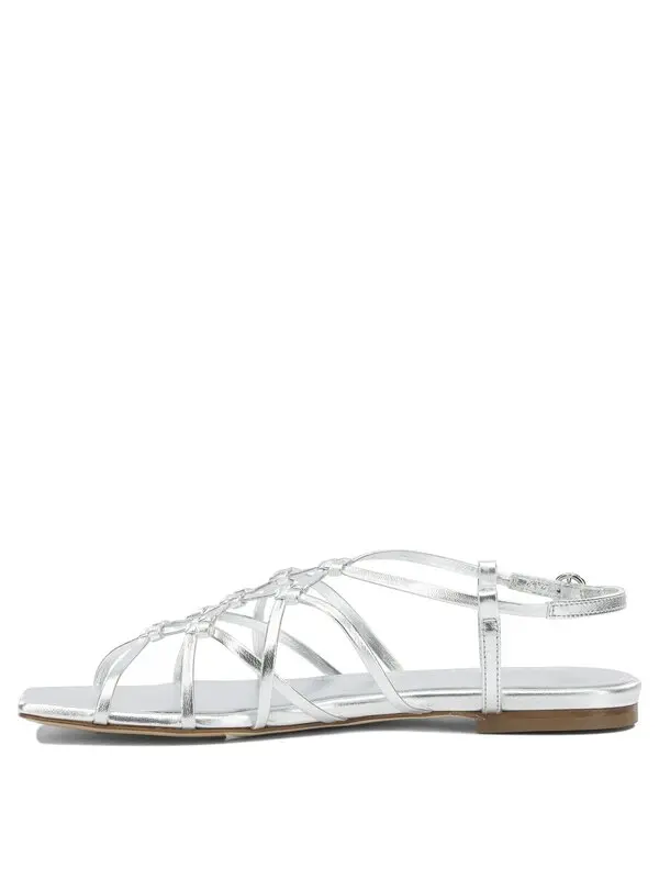 AeydĒ Anisa Low Metallic Leather Sandals - Silver