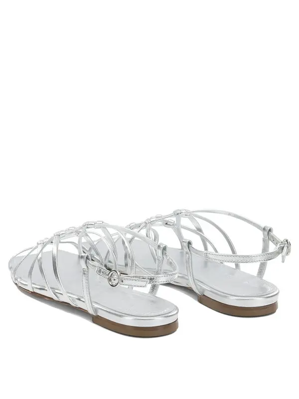 AeydĒ Anisa Low Metallic Leather Sandals - Silver