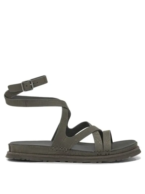 UGG Goldengaze Low Sandals With Crocodile-effect Embossed Leather And Adjustable Ankle Strap