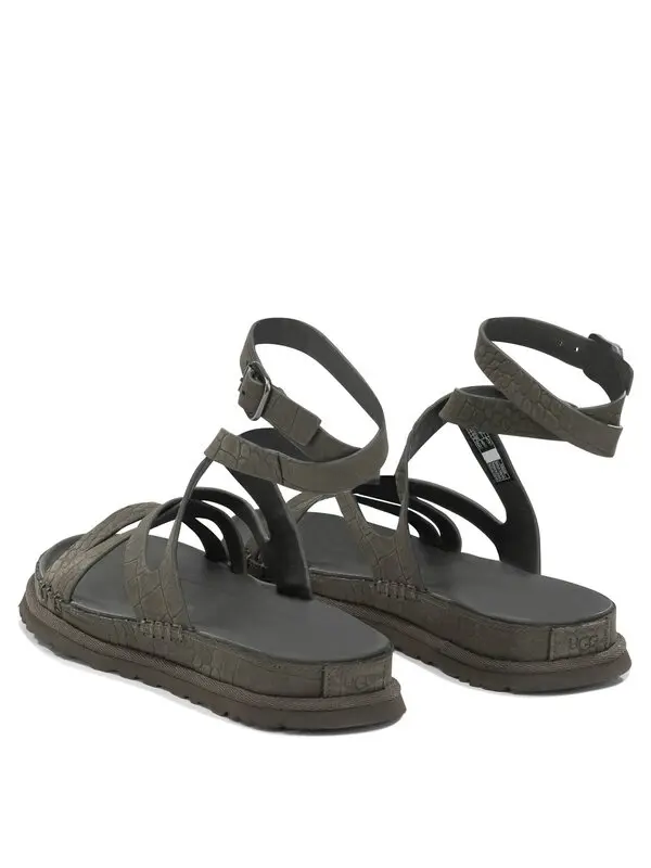 UGG Goldengaze Low Sandals With Crocodile-effect Embossed Leather And Adjustable Ankle Strap