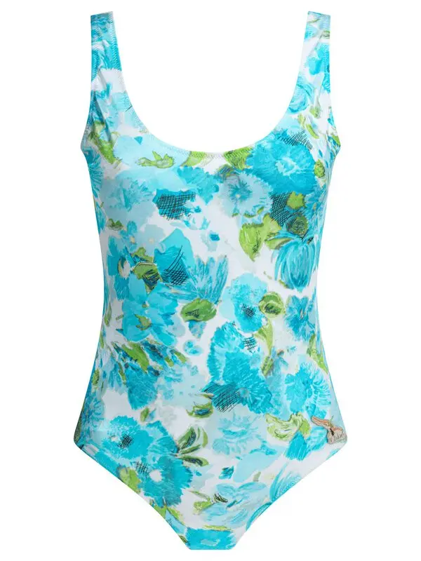 Chloé Floral Print One-piece Swimsuit With Knotted Detail - Light Blue