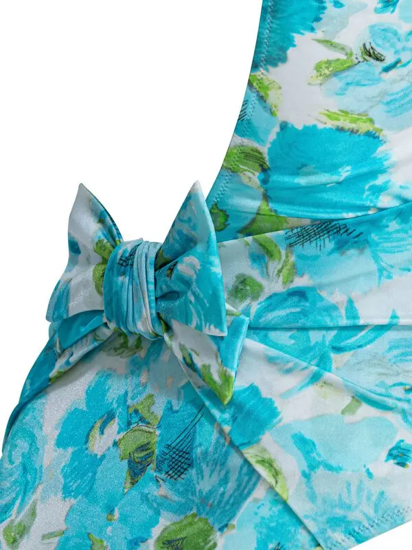 Chloé Floral Print One-piece Swimsuit With Knotted Detail - Light Blue