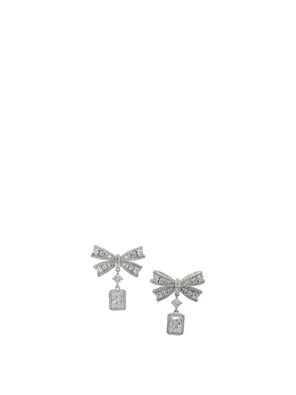 SELF-PORTRAIT Crystal And Faux Pearl Bow Dangle Earrings - Silver