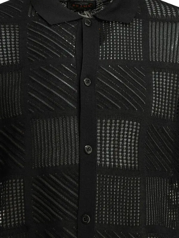 BEAMS Textured Knit Button-down Polo Shirt - Black