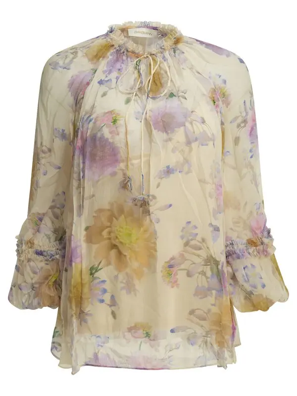 Zimmermann Luna" Floral Print Sheer Blouse - White