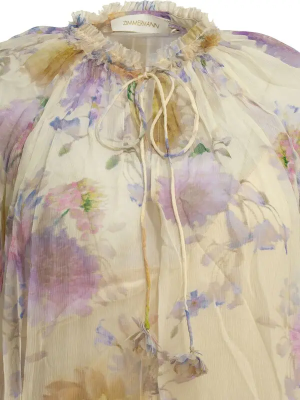 Zimmermann Luna" Floral Print Sheer Blouse - White