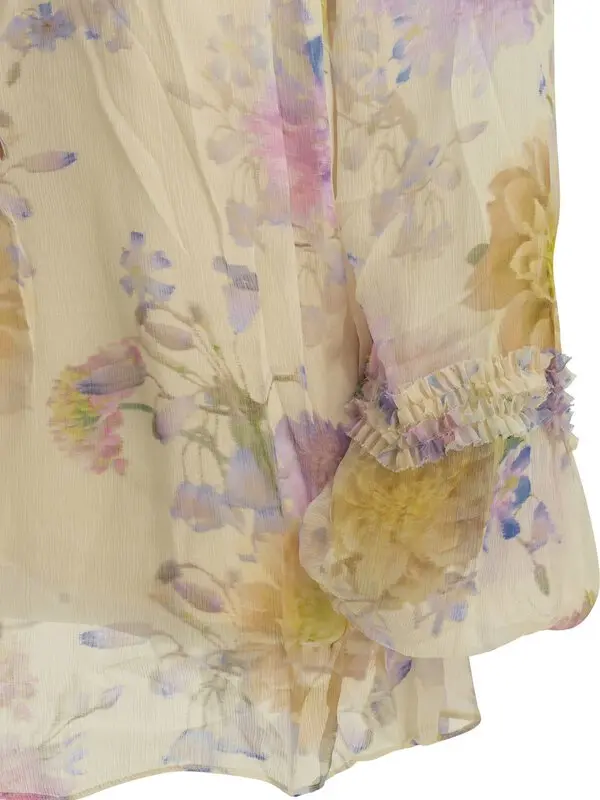 Zimmermann Luna" Floral Print Sheer Blouse - White