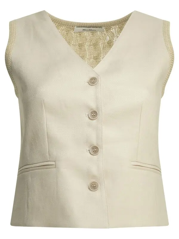 Max Mara Linen And Knitted Vest With Braided Detail - Beige