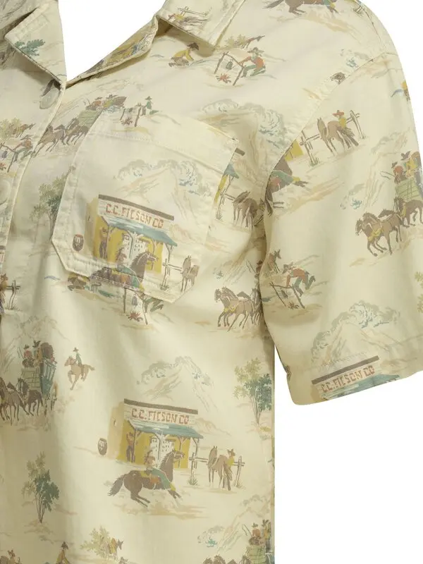 Filson Twill Camp Shirt With Landscape Print - Beige