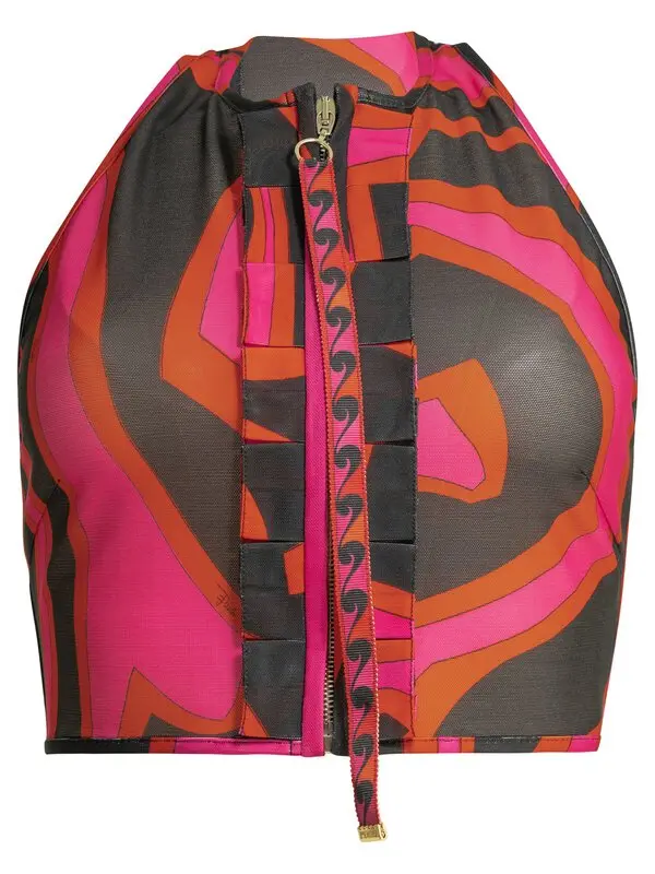Emilio Pucci Marmo Abstract Print Sleeveless Mesh Crop Top - Fuchsia