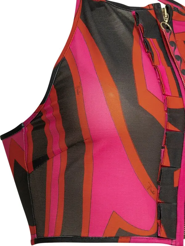 Emilio Pucci Marmo Abstract Print Sleeveless Mesh Crop Top