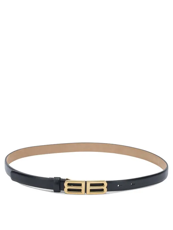 Balenciaga Bolero Bb Leather Belt With Gold Tone Buckle - Black