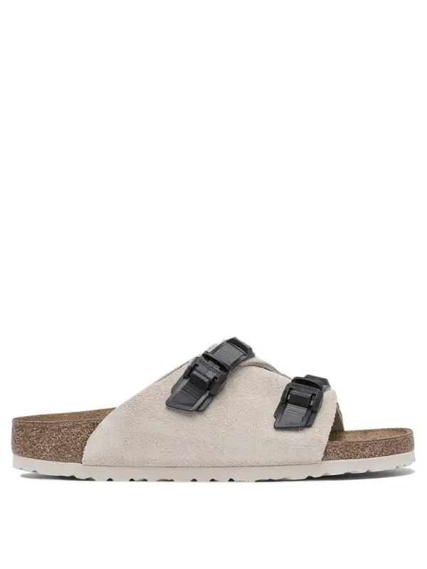 BIRKENSTOCK Zurich Suede Slides With Adjustable Buckles - White