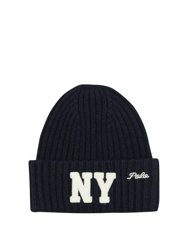 Polo Ralph Lauren Ribbed Wool Beanie With Appliqué And Embroidery - Blue