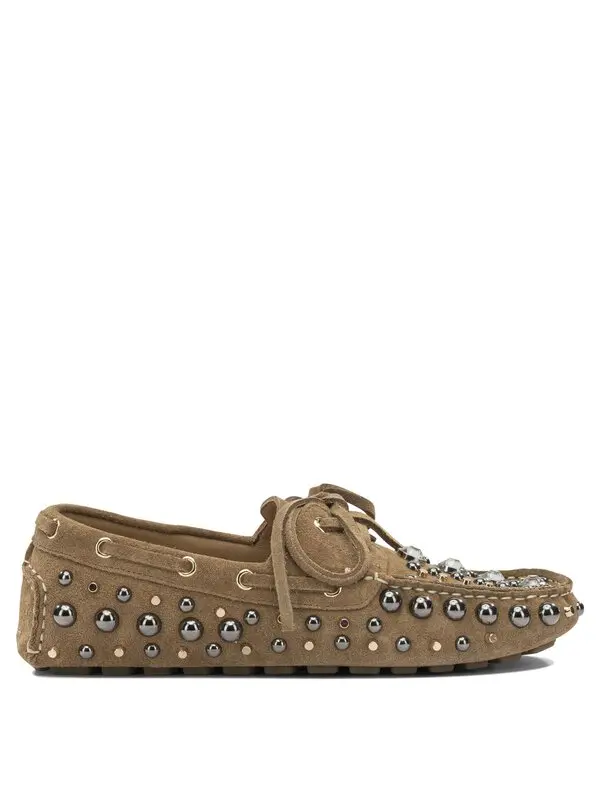 STRATEGIA Suede Loafers With Stud Detailing - Beige