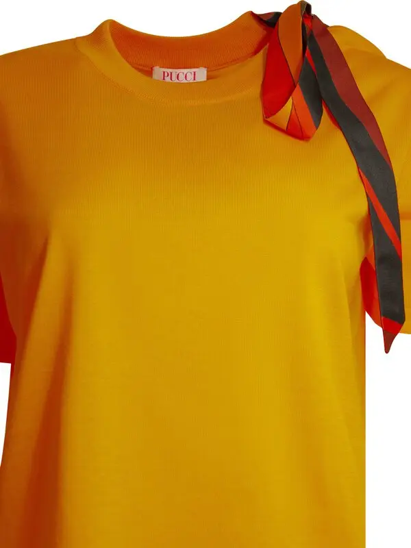Emilio Pucci Cotton Knit Crew Neck T-shirt With Silk Ribbon Detail