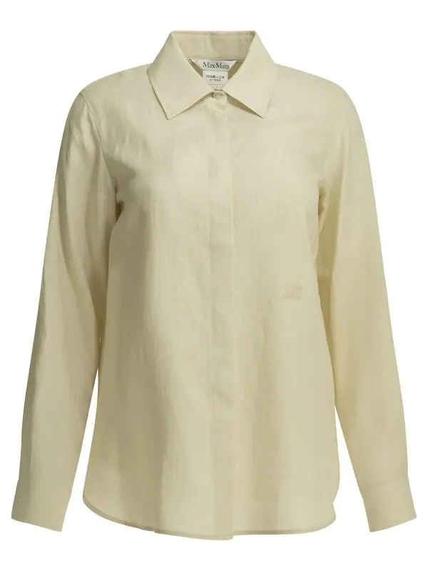 Max Mara Long Sleeve Linen Shirt With Embroidered Monogram - Beige