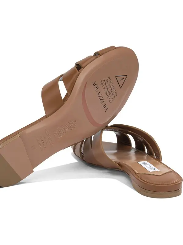 AQUAZZURA Copacabana Woven Leather Flat Slides - Brown