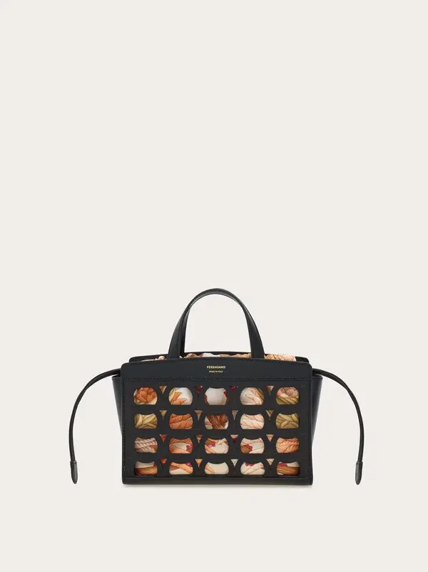 FERRAGAMO Mini Tote Bag With Gancini Perforations - Black