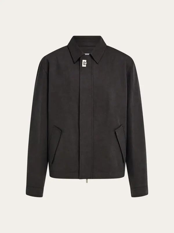 FERRAGAMO Washed Cotton Blouson Jacket With Leather Collar