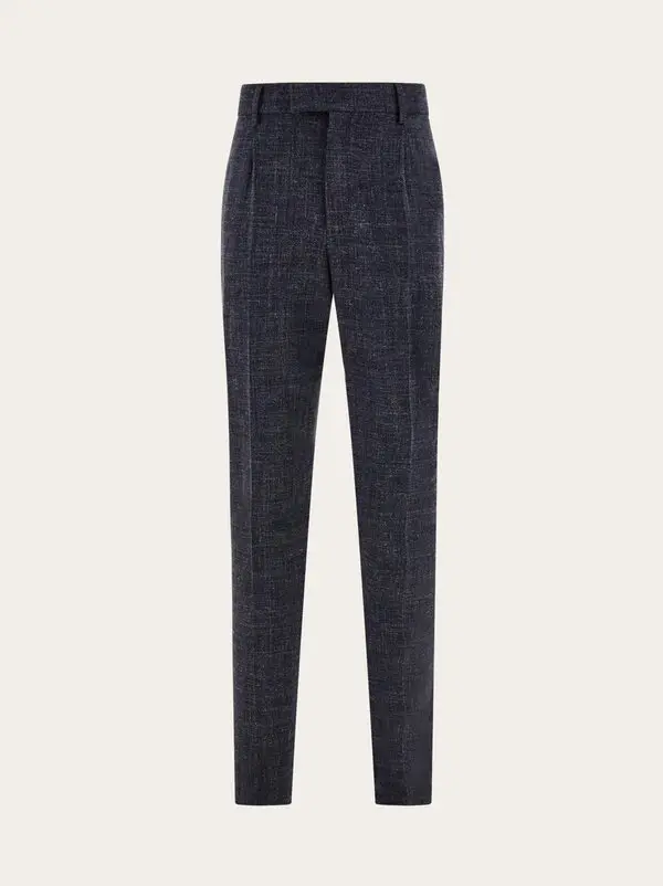 FERRAGAMO Silk And Wool Tailored Trousers - Blue