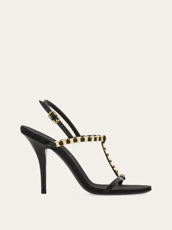 FERRAGAMO Vara Chain T-strap Stiletto Sandals - Black